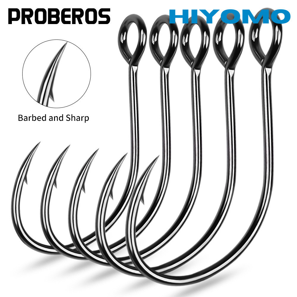 PROBEROS 50PCS/lot Big Eye Single Hook Inline 2# 4# 6# 8# 10# Worm Hook ...