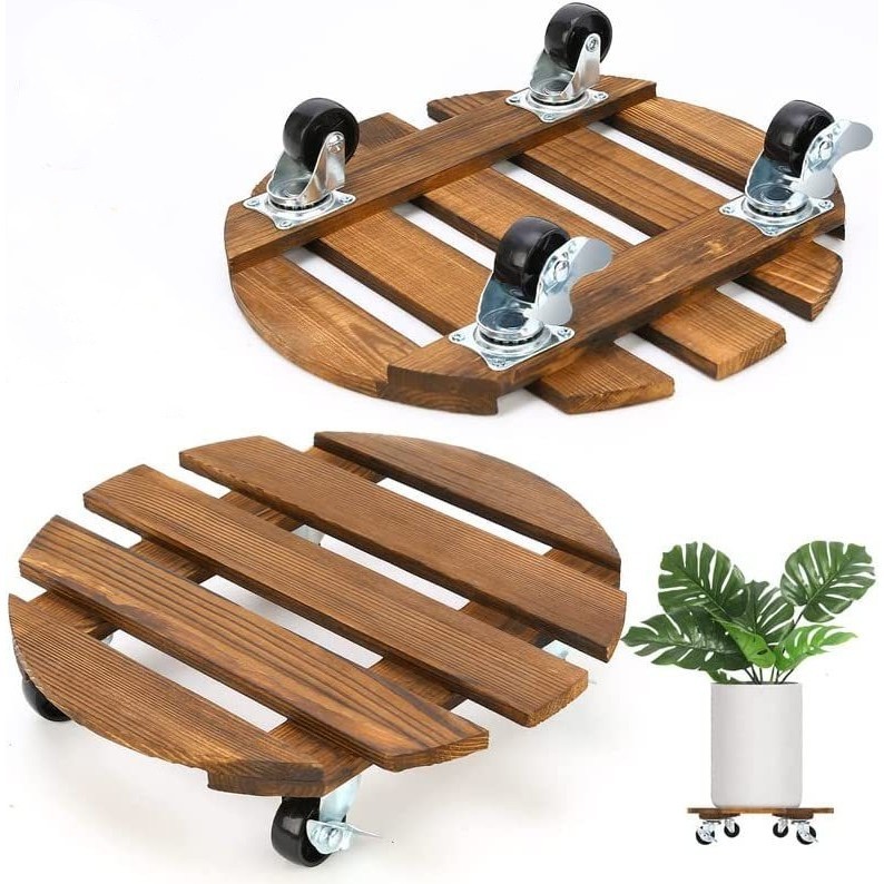 Yo-Fun Solid wood circular universal wheel flower pot wooden tray ...