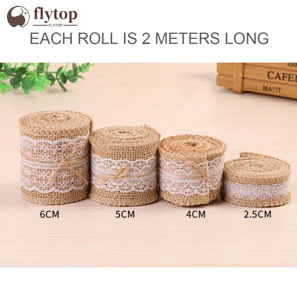 FLYTOP Natural Burlap Ribbon Roll with White Lace Craft, DIY Handmade ...