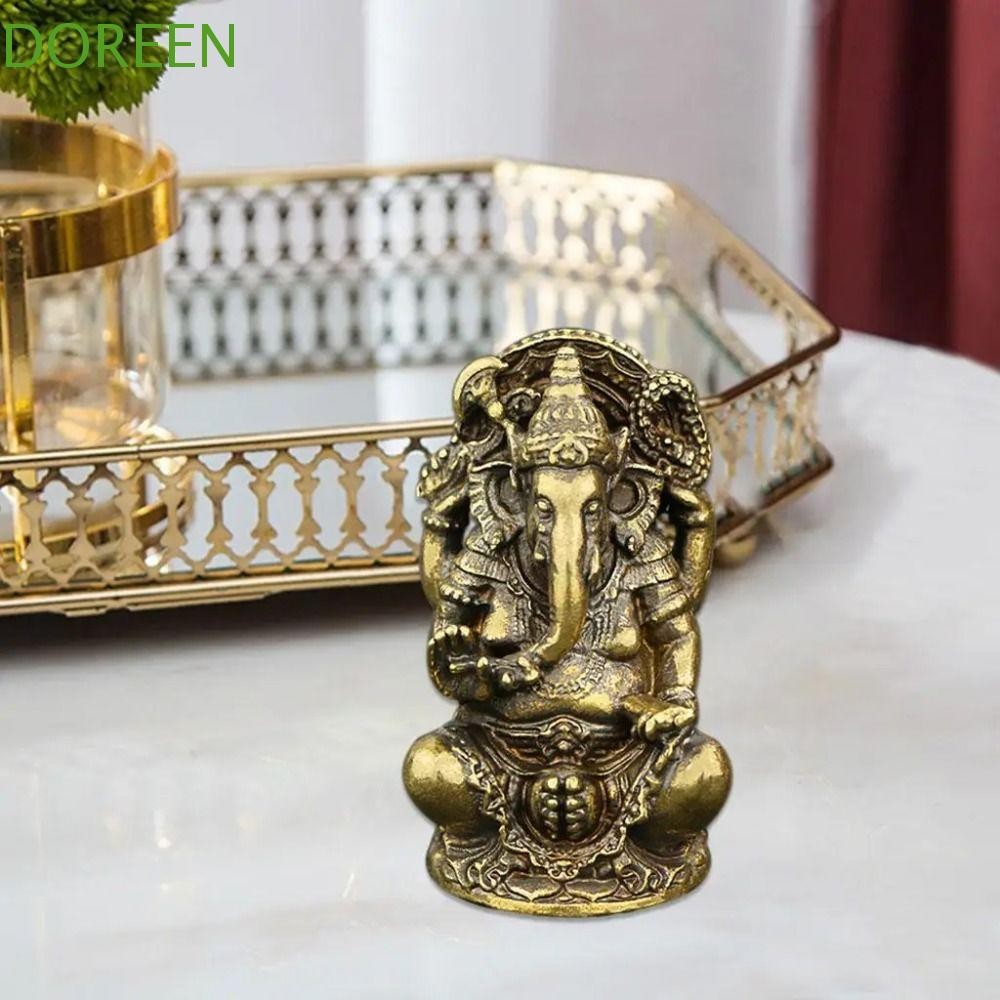 DOREEN Ganesha Statue, Brass Mini Elephant God Figure Sculpture, Desk ...
