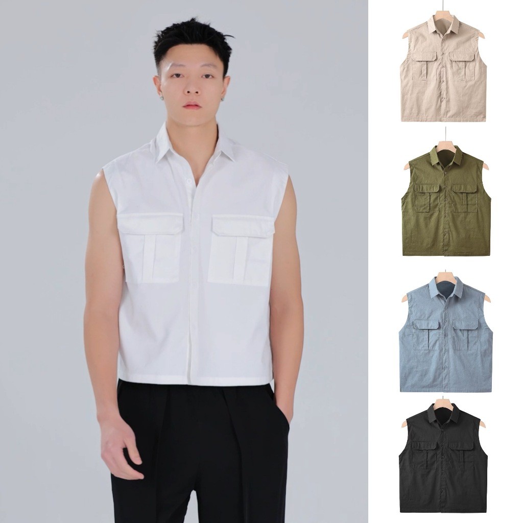 HUILISHI Box Fit Vest for Men Sleeveless Cropped Length Muscle Cargo ...