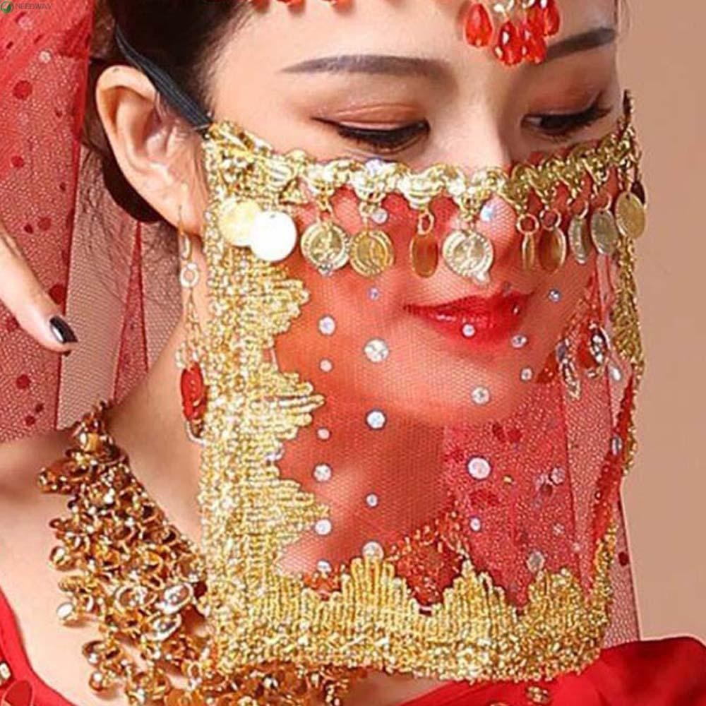 NEEDWAY Rhinestone Face Veils Embroidered Women Girl Indian Dance Belly ...