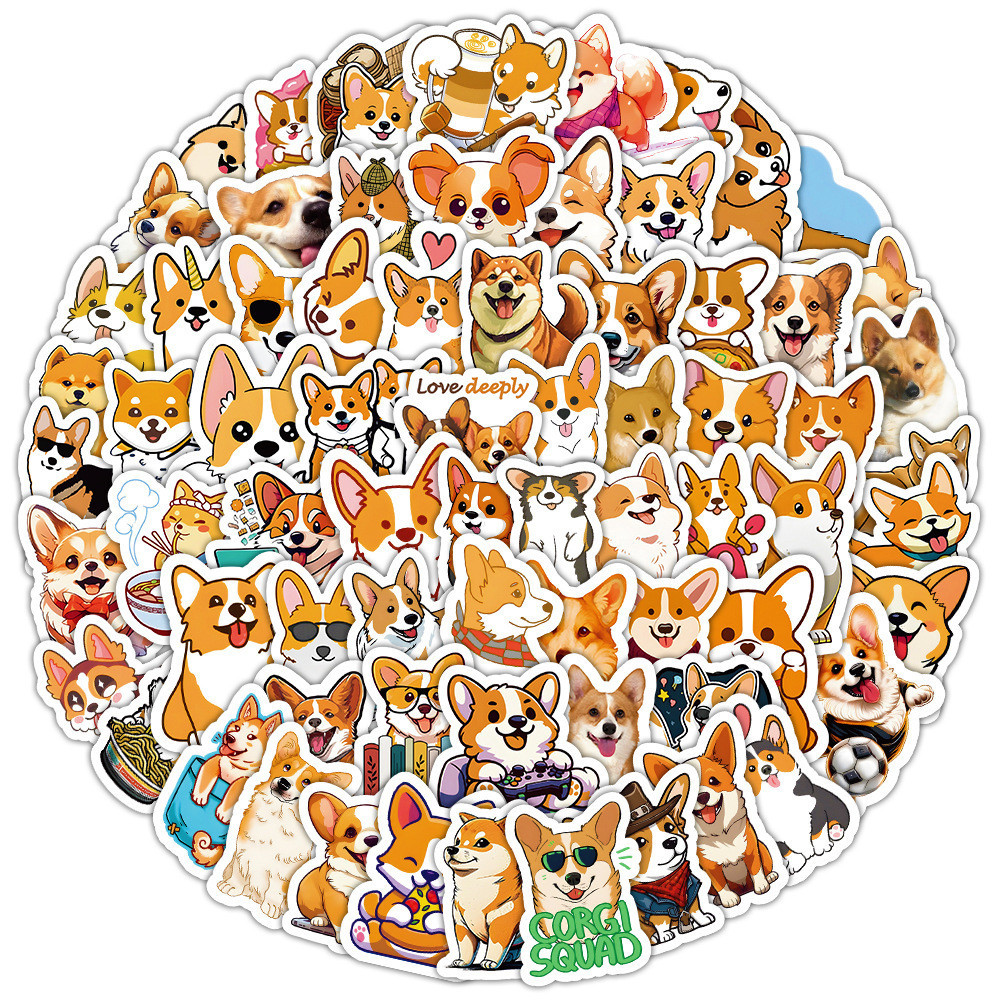 100Pcs/Set Corgi Mini Pets Dogs Stickers Waterproof DIY Fashion Doodle ...