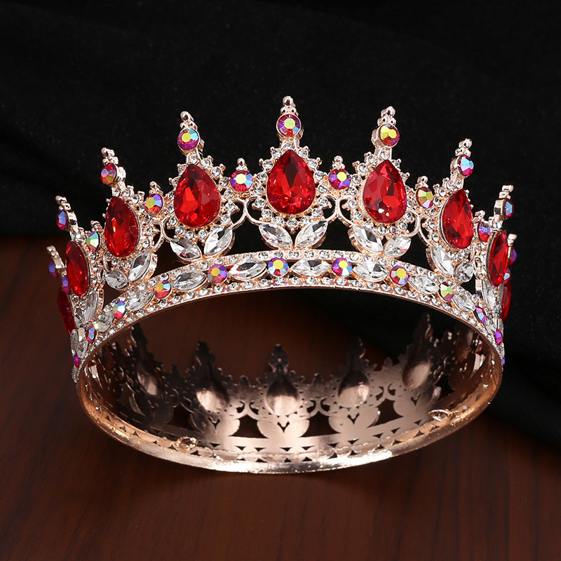 Bridal Crown Round Large Crown Alloy Rhinestone Red Crown Wedding ...