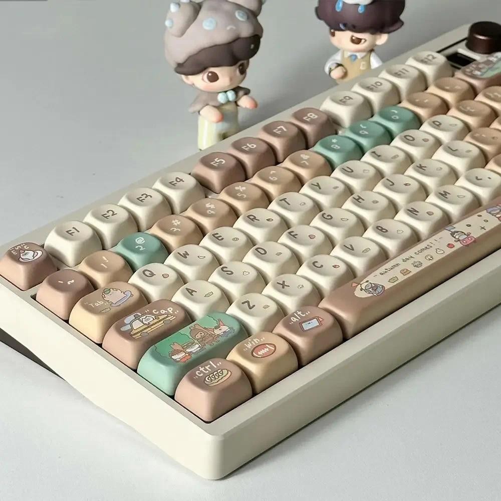 【Cocoa Bean Milk】127 Keys Russian English Keycaps Khaki Cute PBT Five ...