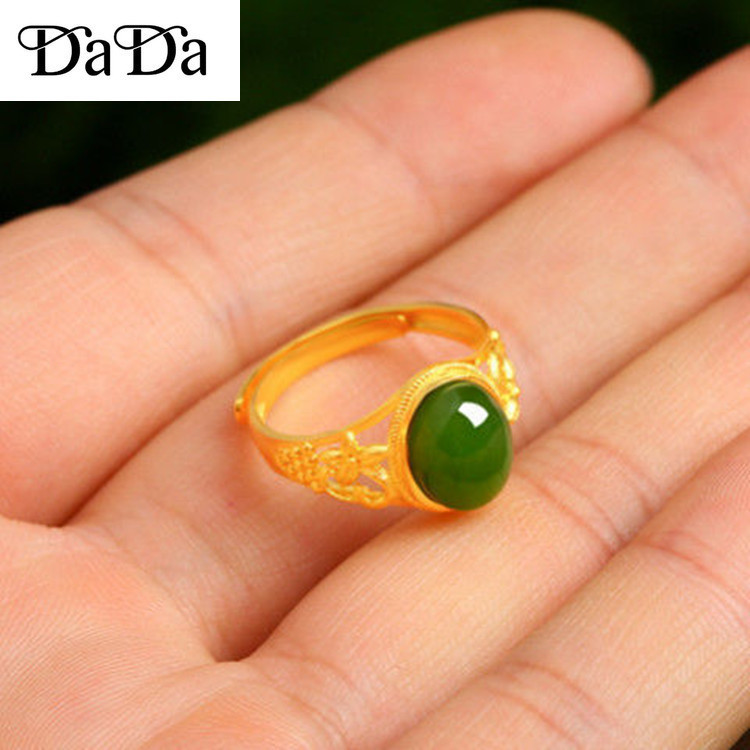 Original 18k Saudi Gold Pawnable Ring Women's Opal Oval Green Jade ...