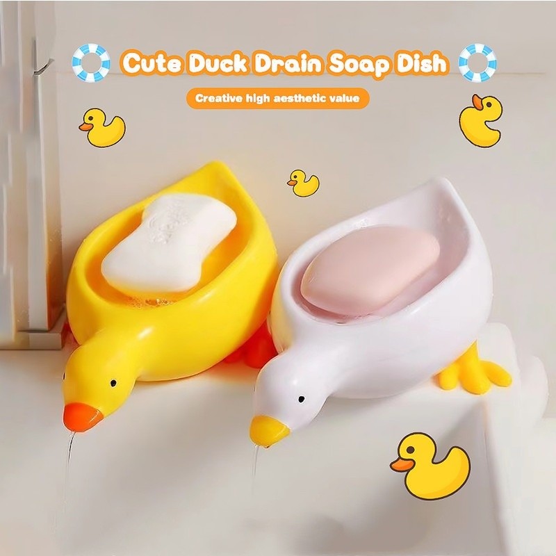 Cute Duck Shape Soap Box Cartoon Drainable Soap Holder Creative Water ...