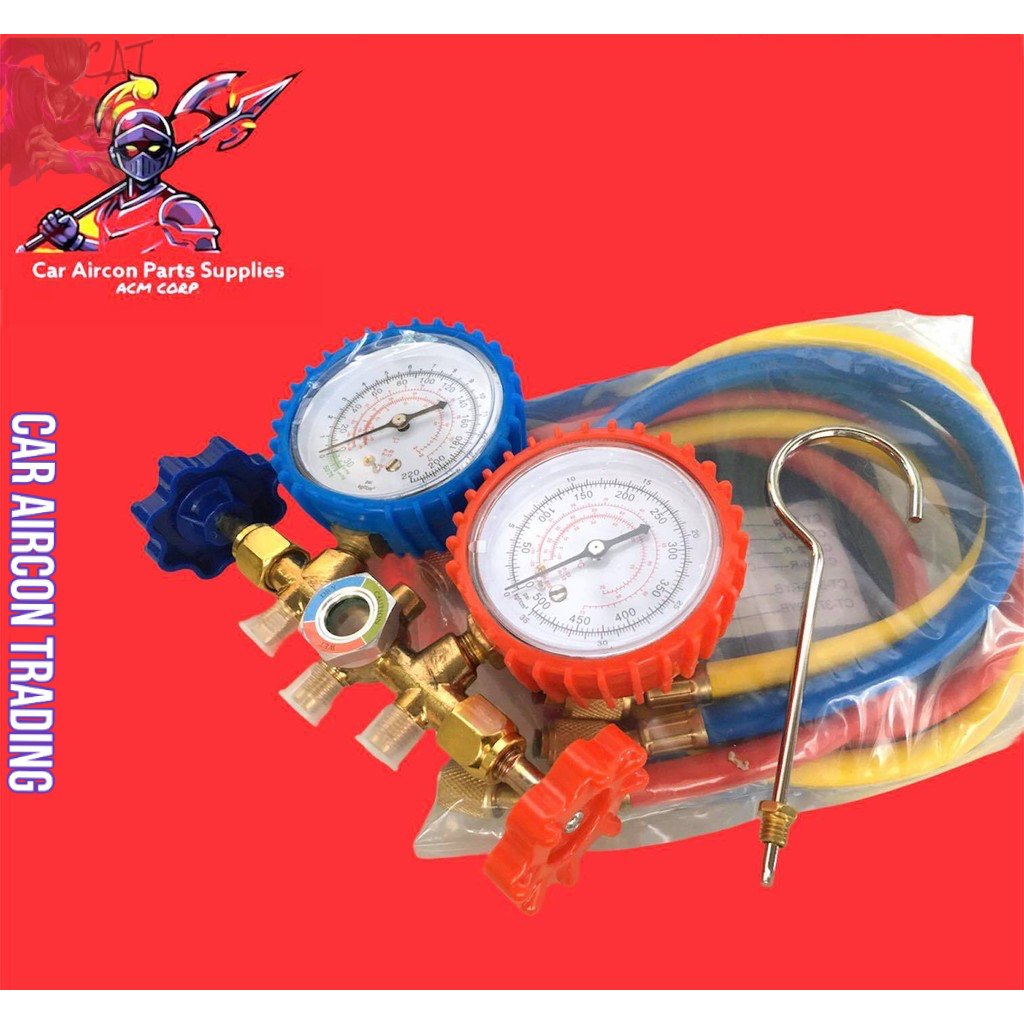 Car Aircon MANIFOLD GAUGE SET with HOSE Heavy Duty set 134a car airconditioning CAT | Shopee ...