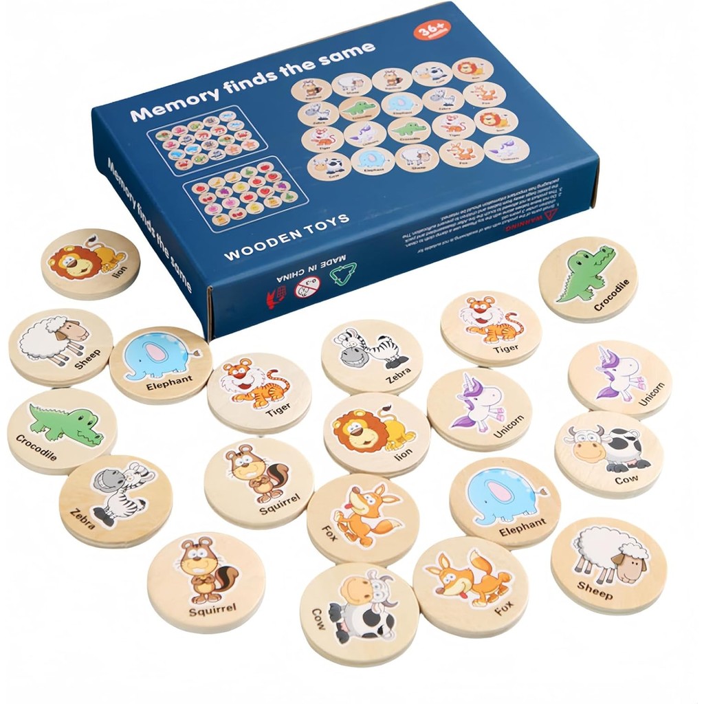 Memory Game for Kids, 20Pcs Wooden Flash Cards for Toddlers Memory ...