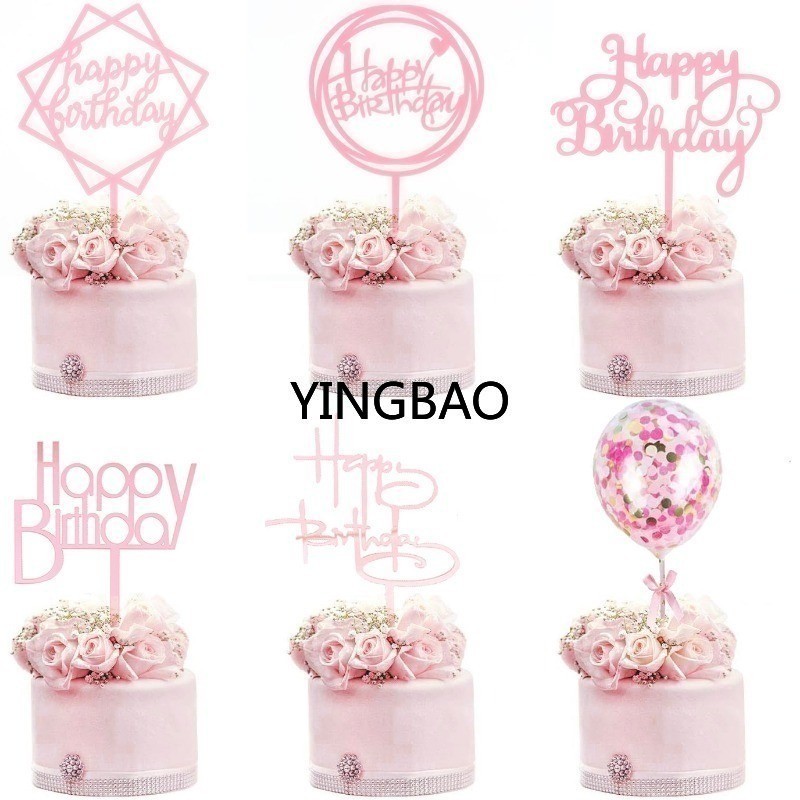 6Pcs/set Pink Birthday Cake Topper Set, Acrylic Cake Topper with ...