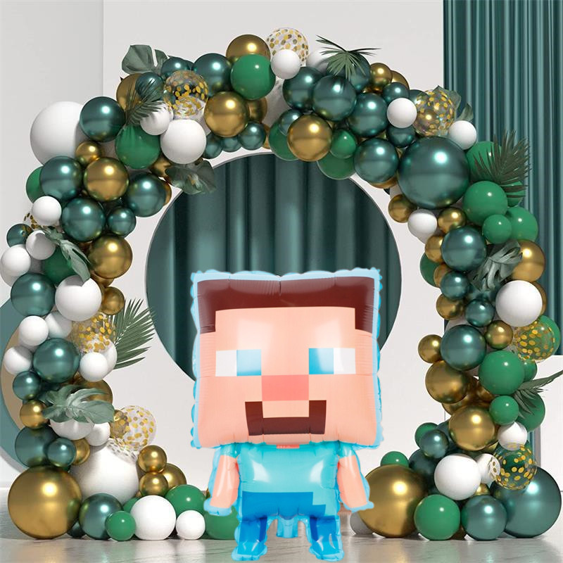 Minecraft Birthday Party Green White Gold Balloon Steven Balloon 32inch ...