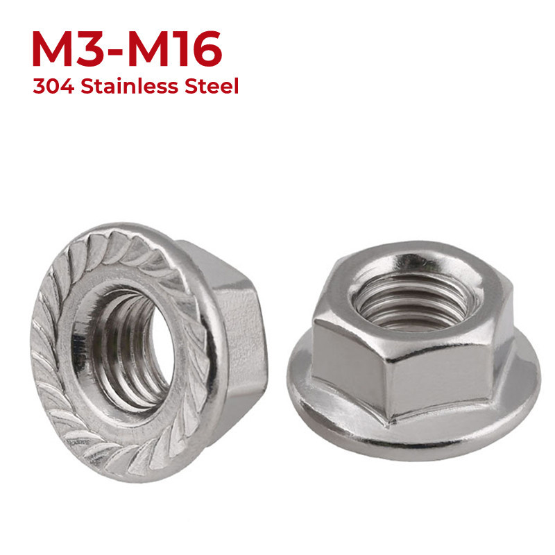 304 Stainless Steel Hexagon Flange Nut M3 M4 M5 M6 M8 M10 M12 M16 Flange Nuts Hex Lock Nuts With ...