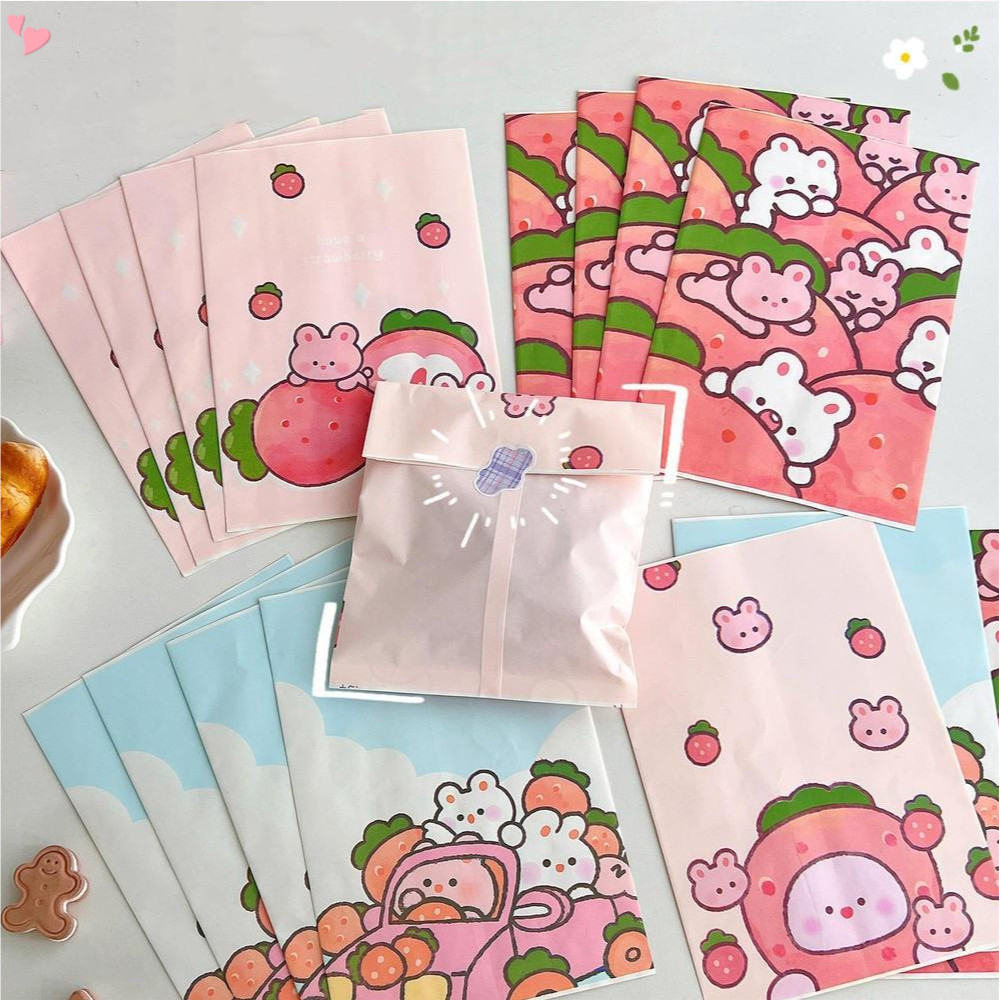 10pcs Cute Cartoon Strawberry Rabbit Kraft Paper Bags for Bakery ...