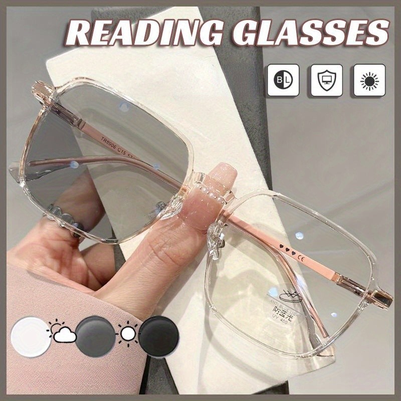 0~+400 Color-changing anti-blue reading glasses Large frame Fashion ...