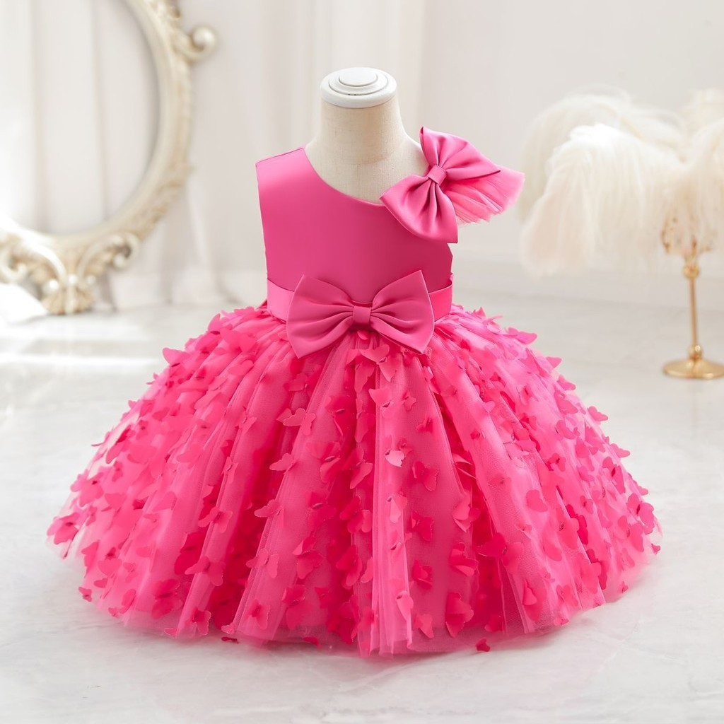 Summer Flower Girls Dress Bow Unique Short Sleeves Ball Gown Party ...