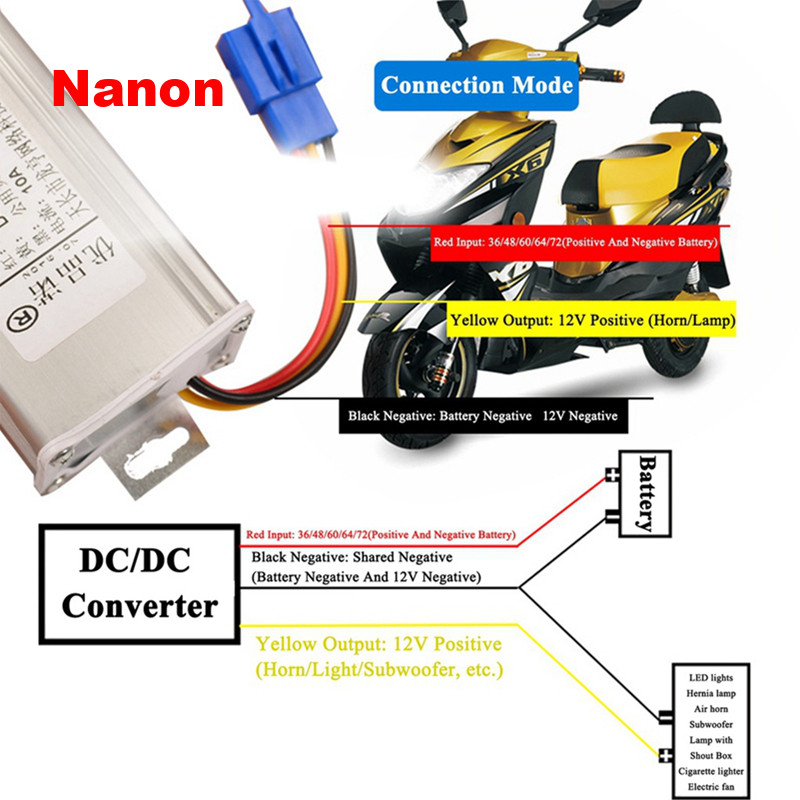 Nanon E-Bike Transformer Converter Adapter Dc 36V-72V To 12V 10A 20A ...