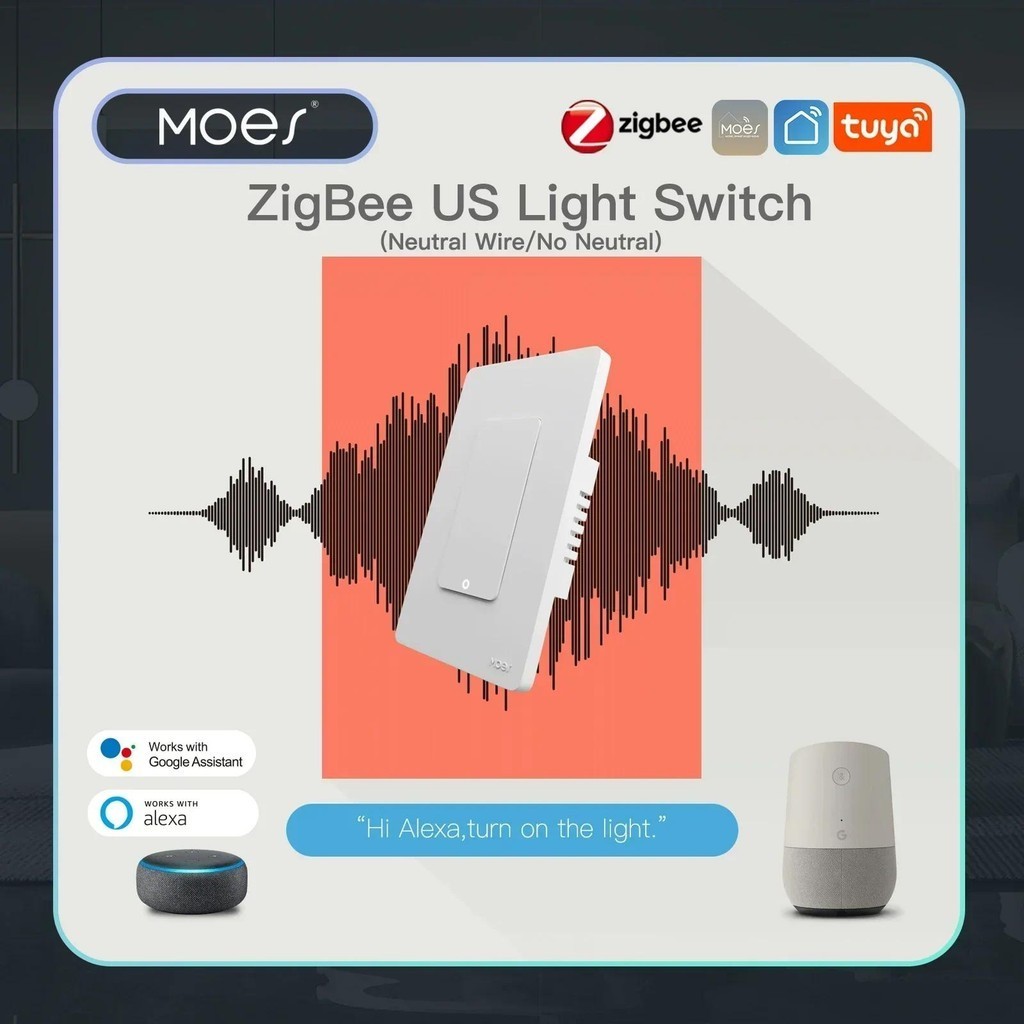 MOES Tuya ZigBee Smart Light Switch US Push Button Wall Switch Work ...