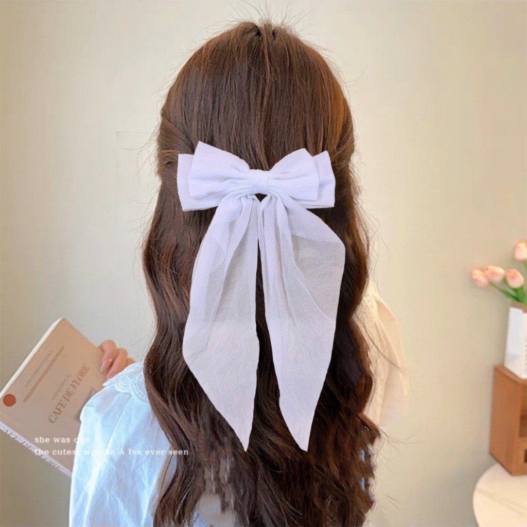Big bow headdress female temperament net red chiffon ribbon hairpin ...