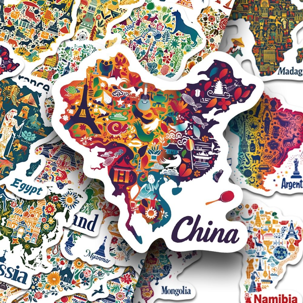 100 Stickers of Maps In Cultural Symbols and Icons Country Creative ...