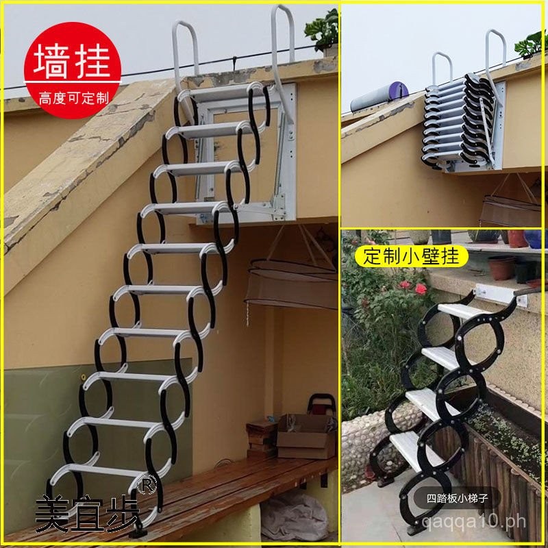 Outdoor Telescopic Ladder Wall-Mounted Folding Ladder Loft Mezzanine ...