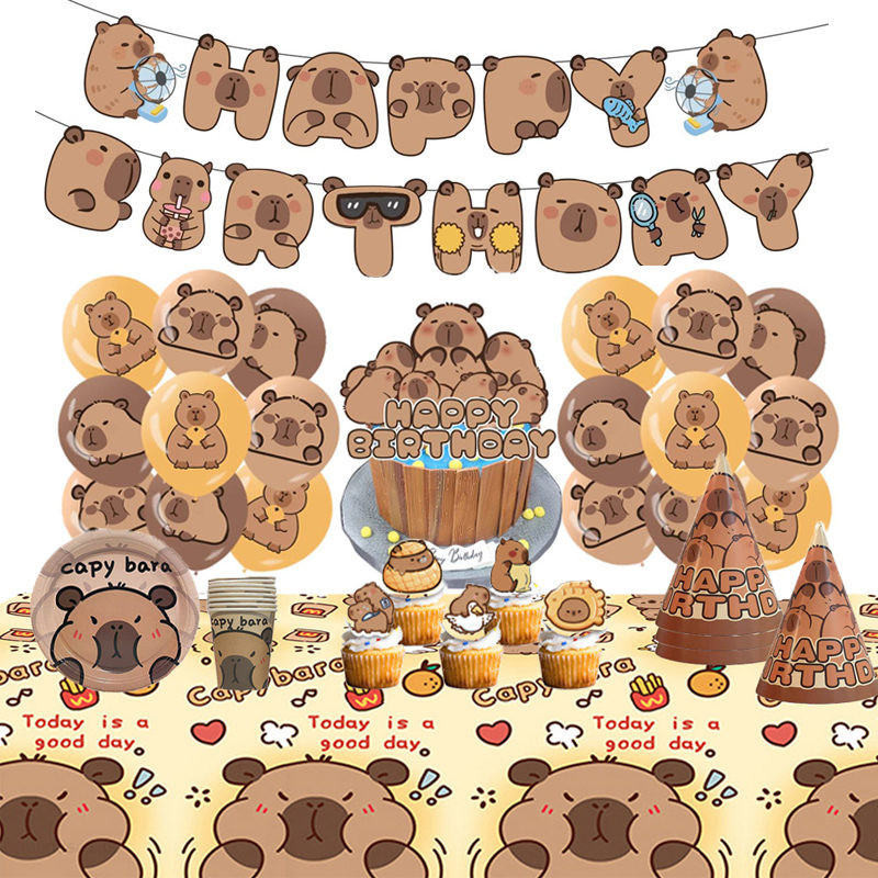 Capybara Theme Disposable Tableware Set Paper Plates Cup Cake Topper ...