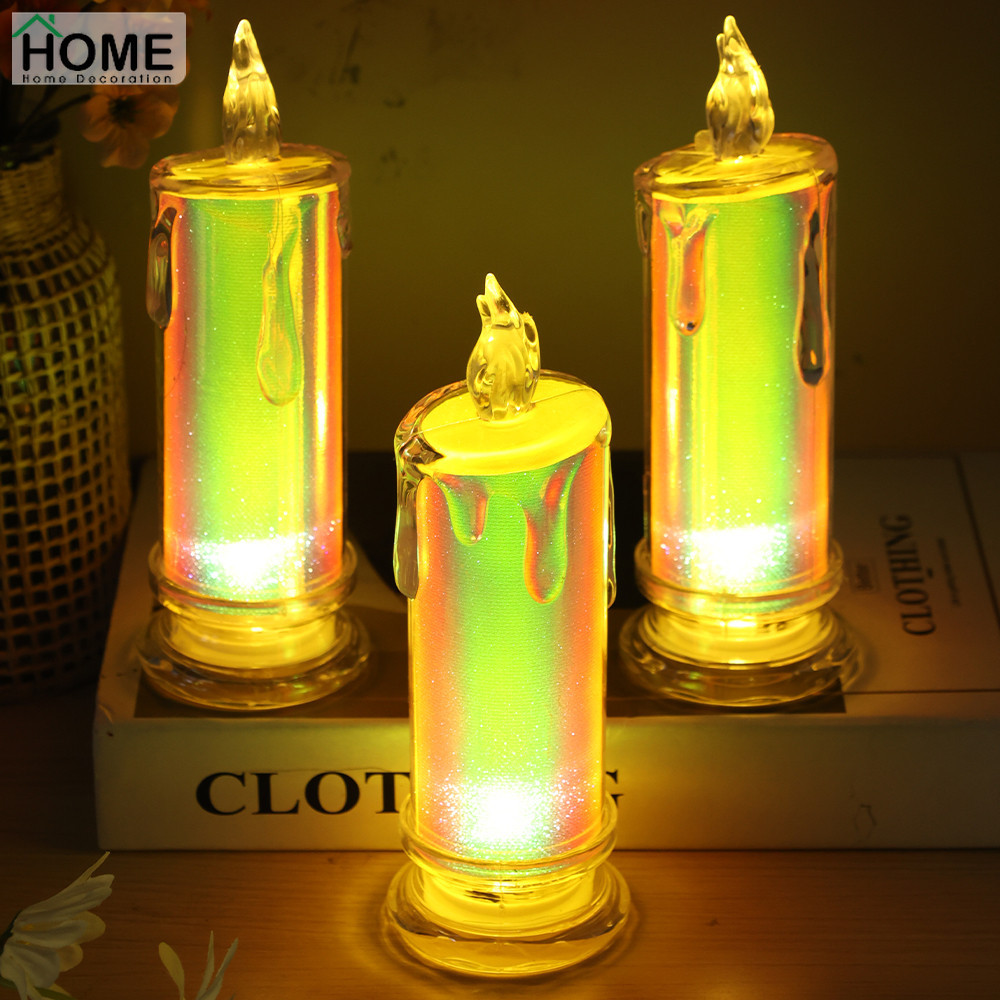Large Flameless Luminescence Candle Lamp - Colorful Glass Pillar LED ...