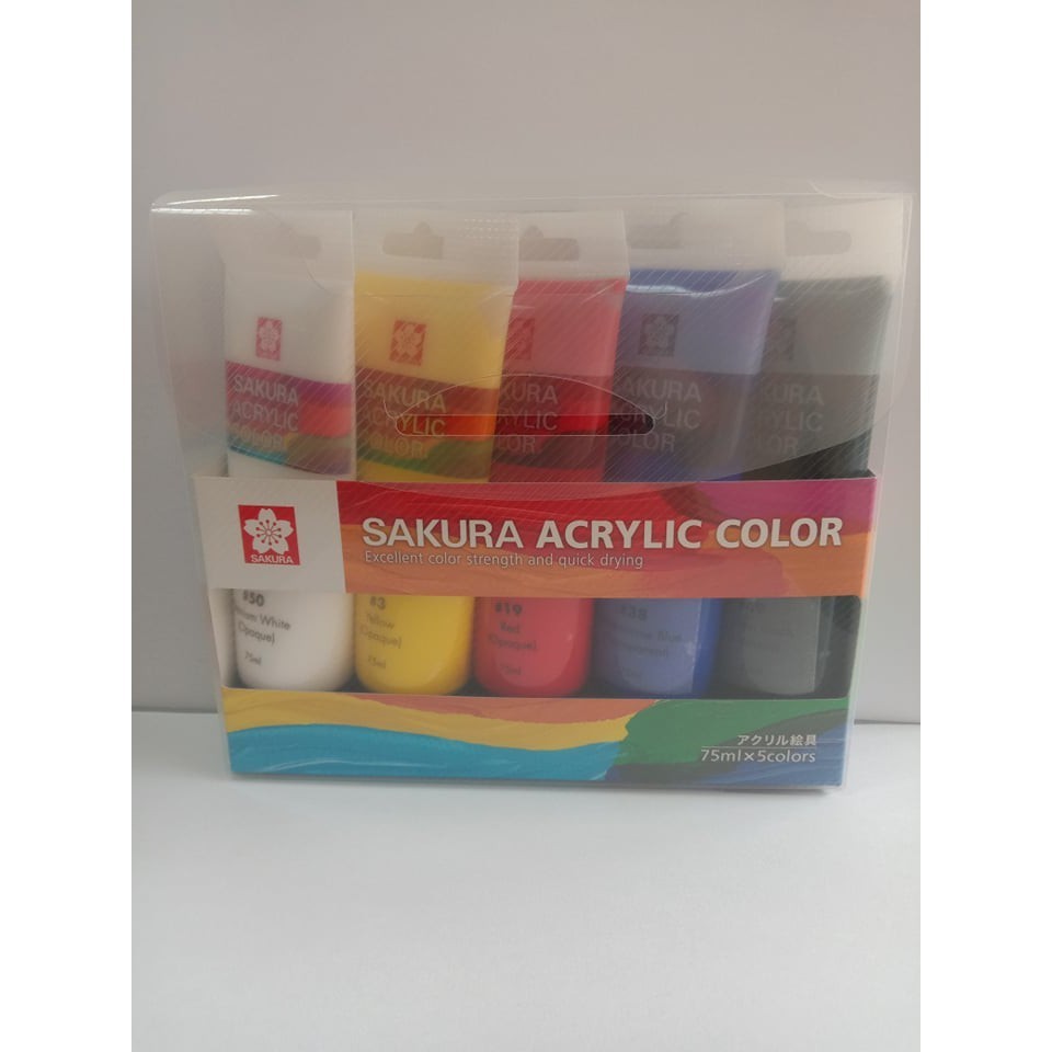 Sakura Acrylic Color 75ml 5's ( Titanuim White, Red, Yellow, Cobalt ...