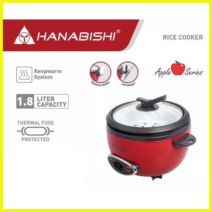 【hot sale】 Hanabishi Rice Cooker 1.8 liters with steamer Red/Silver HRC ...