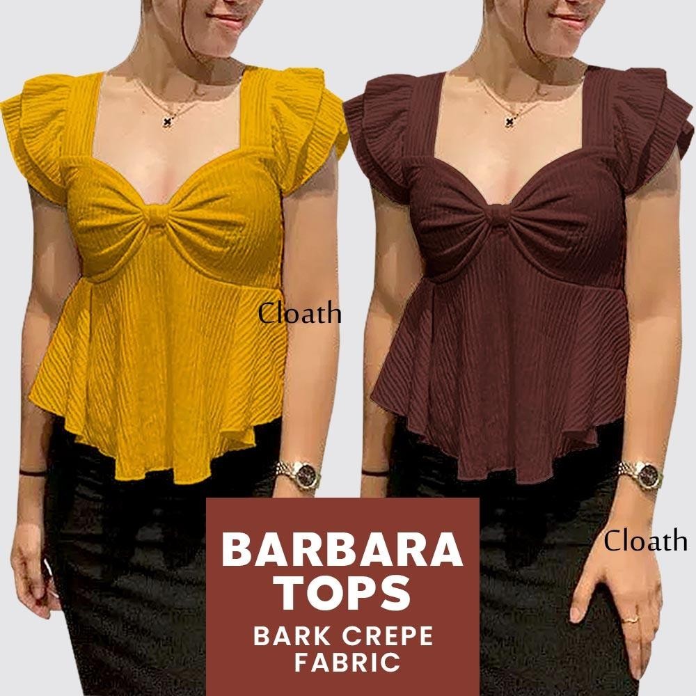 Barbara Tops Sexy Peplum Ribbon Bark Crepe Fit up to Small to Semi ...
