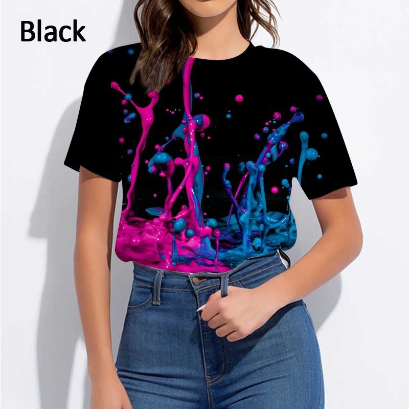 Summer Women's Neon Graffiti T-Shirt 3D Printed Paint Splatter Casual ...