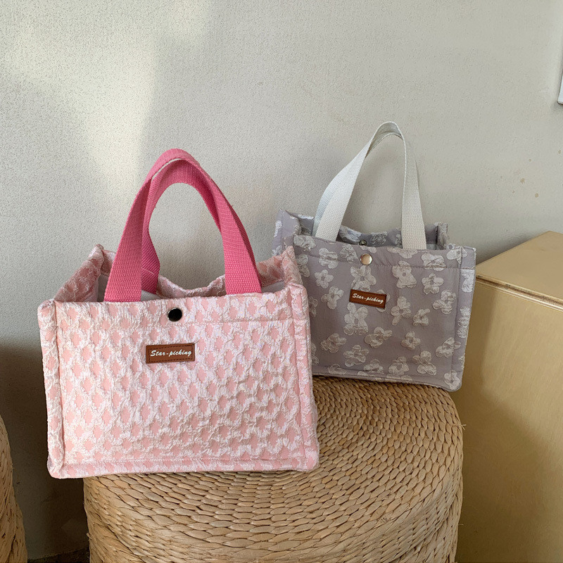 Korean Cute Lunch Bag Small Square Bag Canvas Bag Portable Snack Bento ...