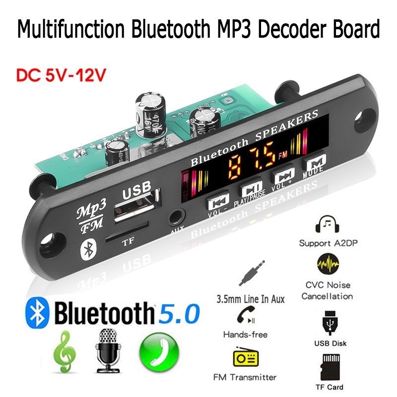 5V 12V Stereo Handsfree Bluetooth 5.0 MP3 Player Decoder Board 12V ...