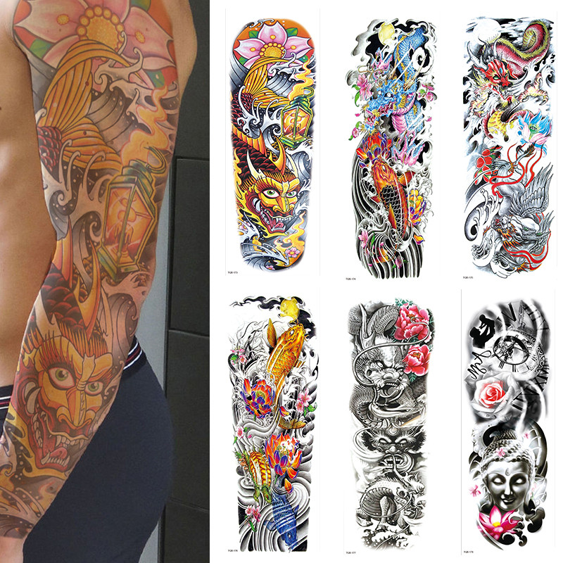 Realistic Waterproof Temporary Tattoo Stickers Full Arm Koi Fish ...