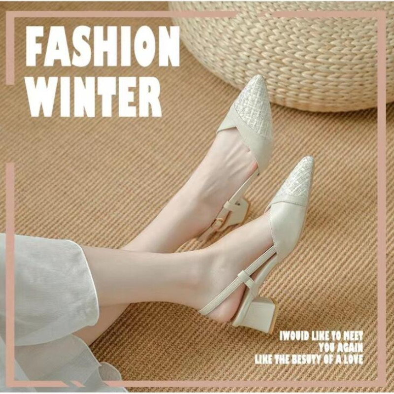 Simple Casual Thick Heel Shoes for Women New Pointed Sandals Mid Heel ...
