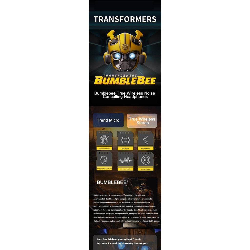 Genuine TRANSFORMERS H1 High-Quality Bluetooth Earphone Cool Bumblebee ...
