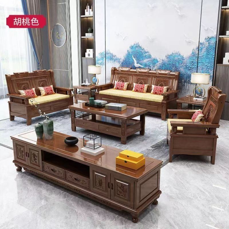 All Solid Wood Sofa Set Complete Set Rural Wood Sofa Small Apartment ...