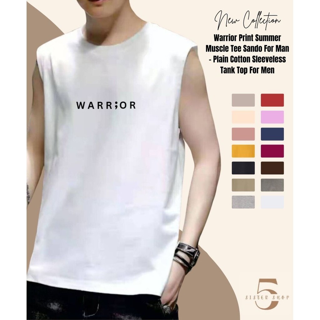 Warrior Print Summer Muscle Tee Sando For Man - Plain Cotton Sleeveless ...