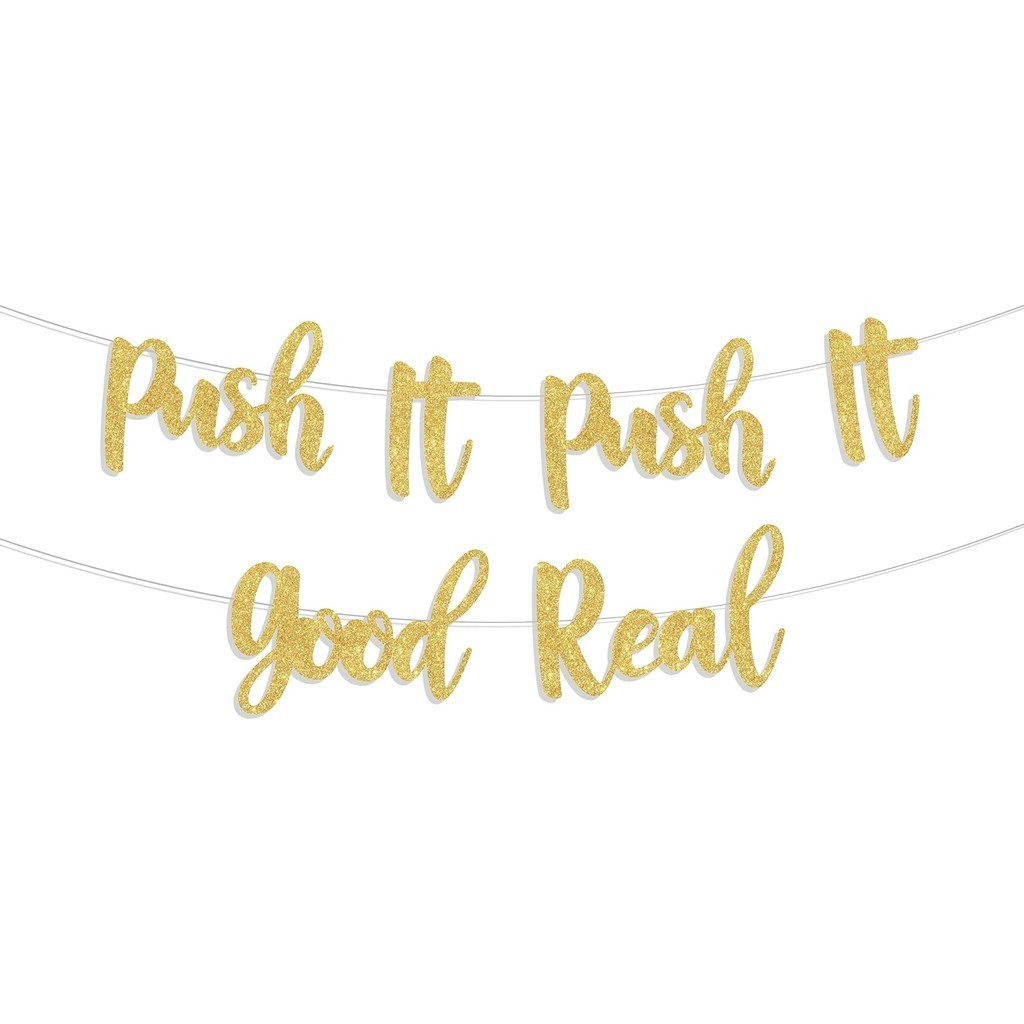 JOLLYBOOM Push it Push it Real Good Banner Gold Glitter Baby Shower ...