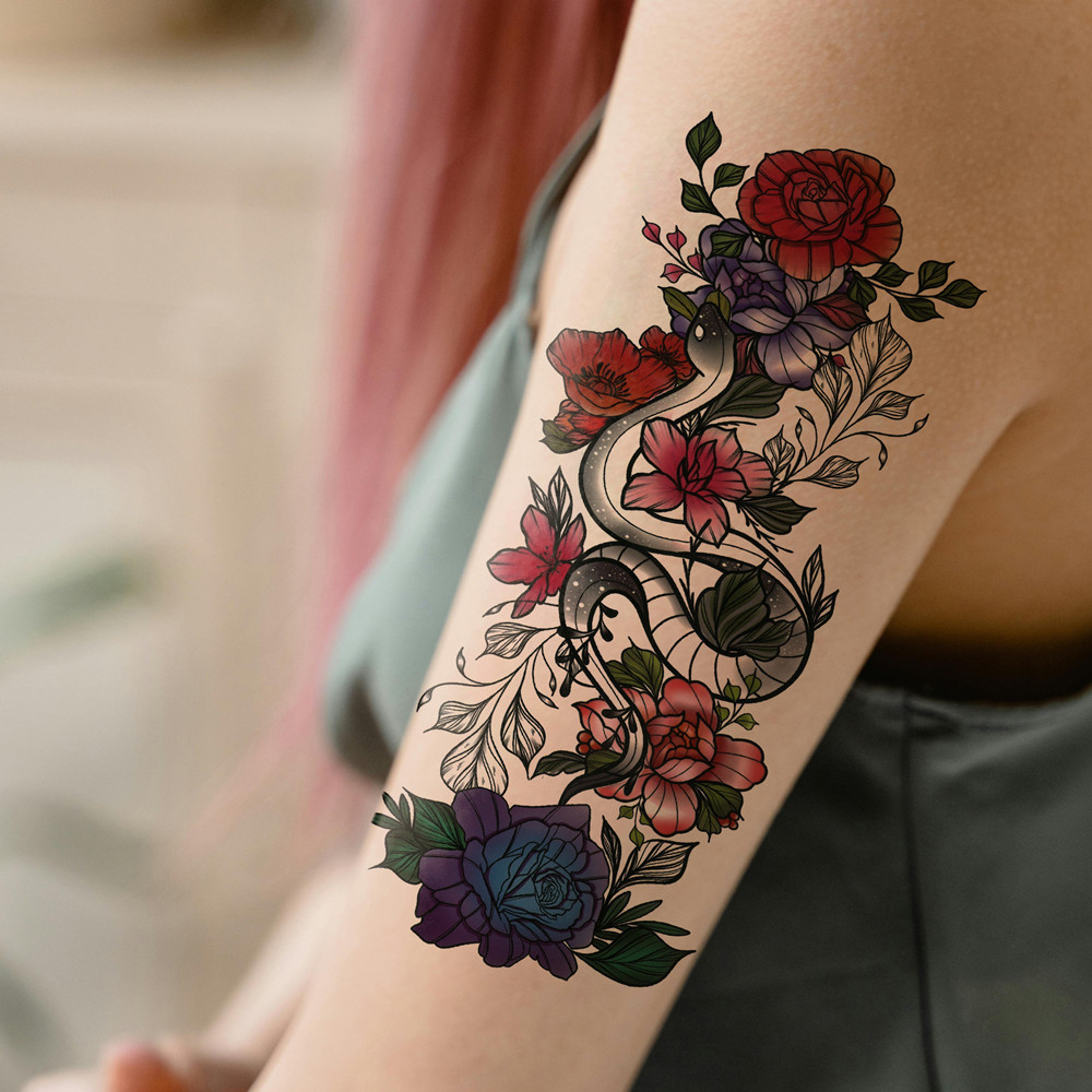 1 Sheet Colorful Snake Tattoo Sticker Waterproof and Durable Arm Party ...