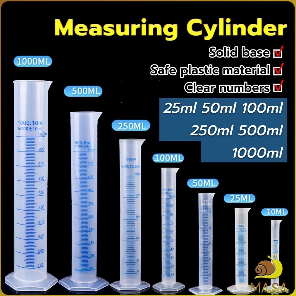 MASA 25/50/100/250/500/1000ml Plastic Measuring Cylinder Chemistry ...