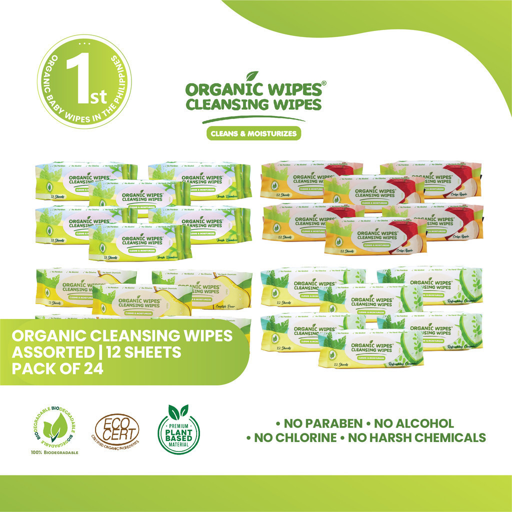 Organic Wipes Cleansing Wipes 12s pack of 24 (assorted scents) | Shopee ...