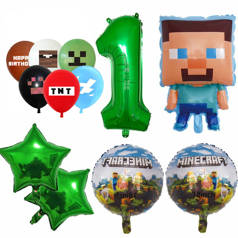 12pcs/set My World Minecraft Foil Balloon Set Birthday Cartoon Latex ...