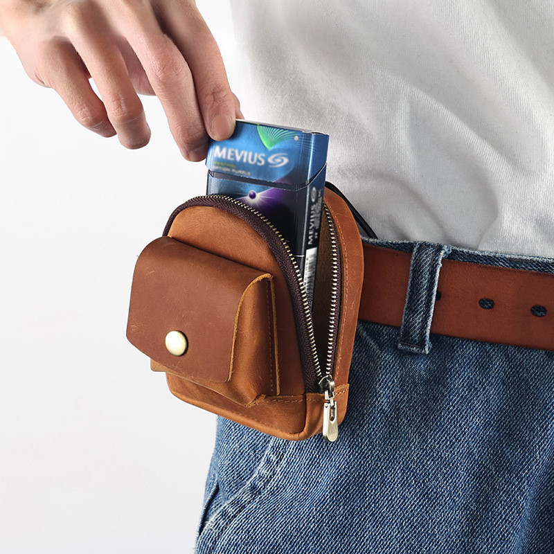 GENODERN Cowhide Outdoor Waist Hanging Wallet Portable Small Saddle Bag ...