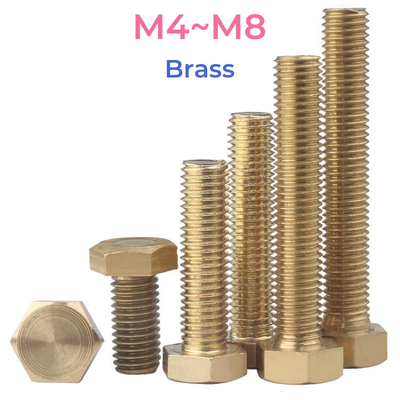 Brass Hexagon Bolt M4 M5 M6 M8 Metric Thread External Hex Screws Bolts ...