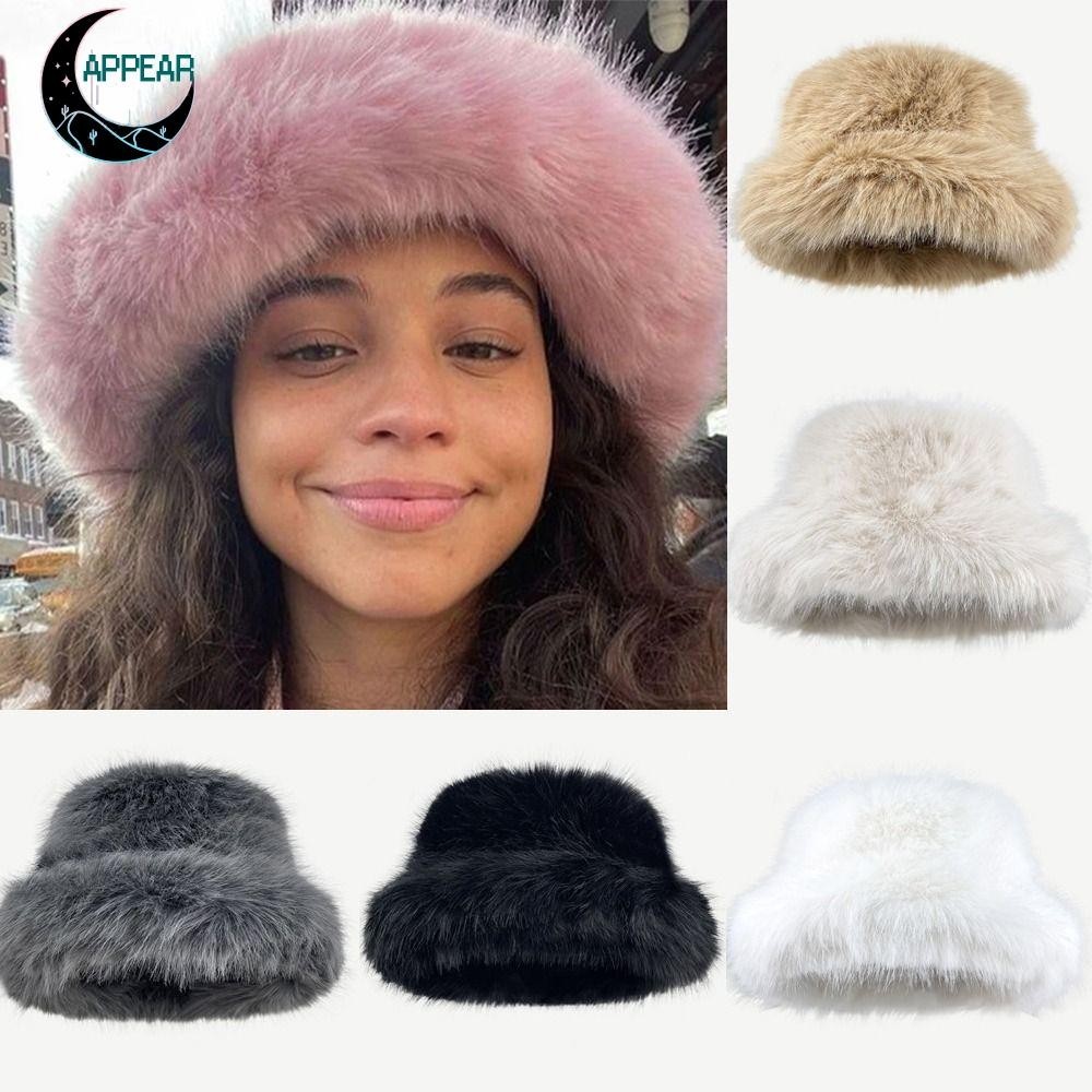 APPEAR Faux Fur Hats, Ear Protection Cold Proof Fluffy Fisherman Cap ...