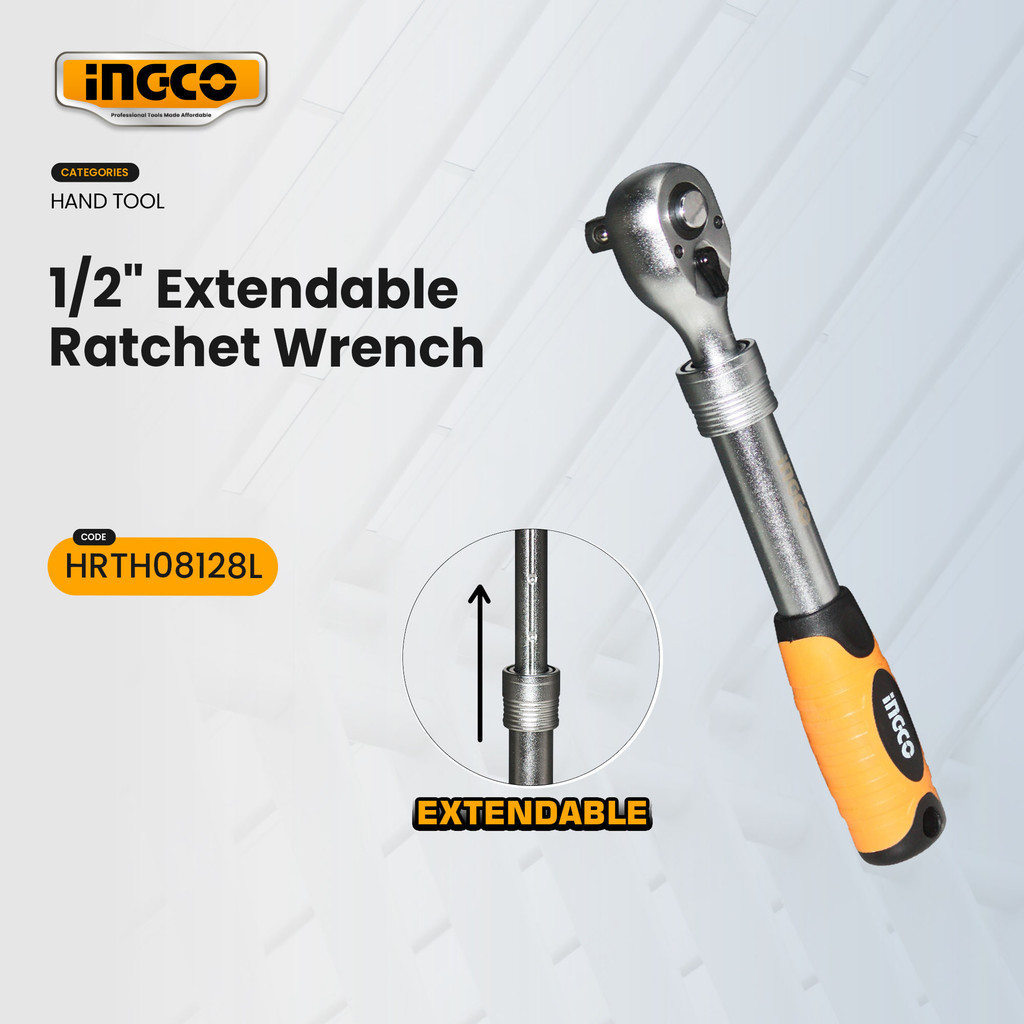 INGCO Extendable Ratchet Wrench 1/2" 320mm-450mm Cr-V/Cr-Mo HRTH08128L ...