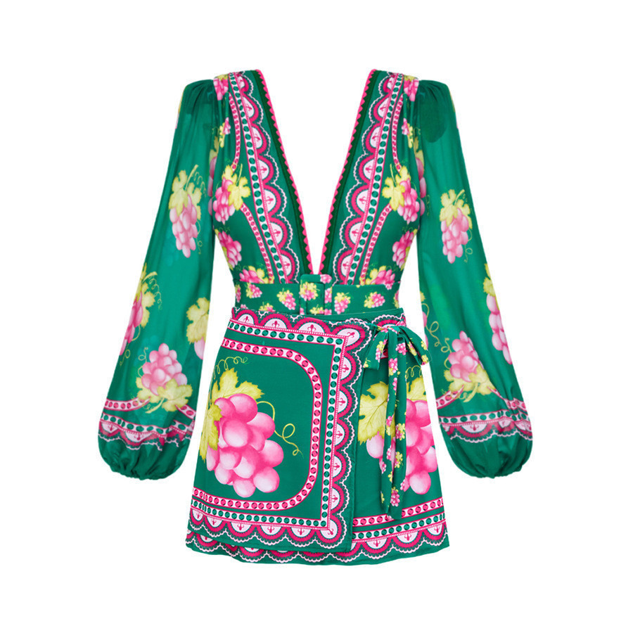 Green Floral Conservative Beach Outfit For Women Dress One Piece ...