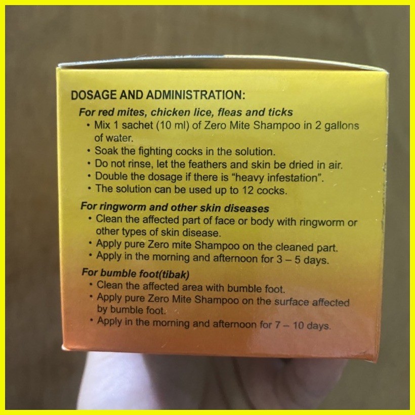 ☎ ☜ ♈ ZERO MITE 3in1 Shampoo for Gamefowls 10ml (1 BOX/24 SACHETS ...
