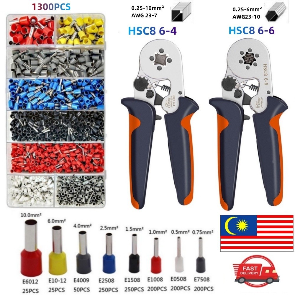 1300pcs/Box Ferrule Crimper Plier Kit 0.25-10mm2 Tubular Terminal ...