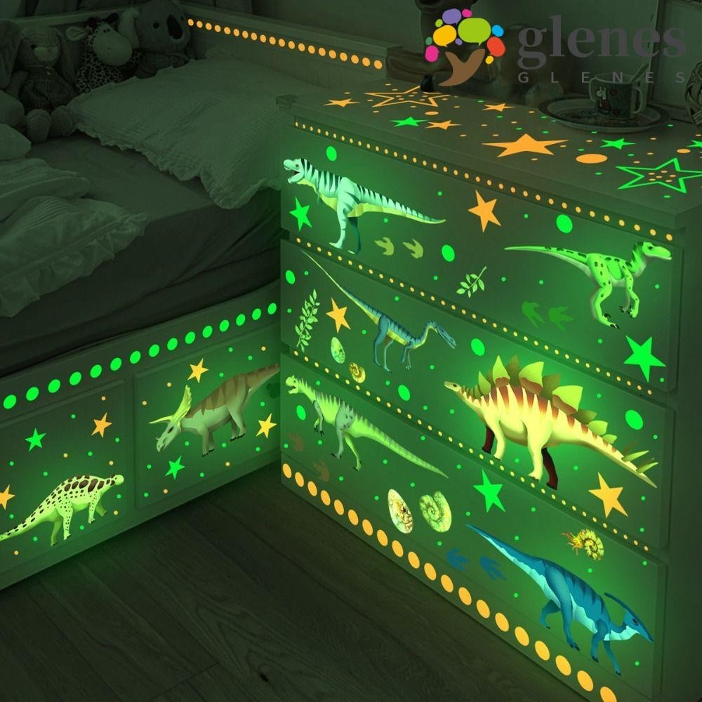 GLENES Dinosaur Nightglow Wall Sticker, Dinosaurs Stars Luminous Dinosaur Themed Wall Decals ...